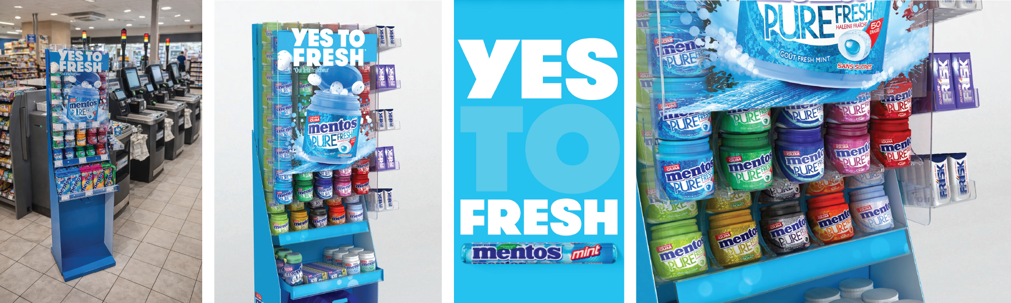 Retail display design — Maatwerk vloerdisplay voor Mentos “Yes to Fresh”